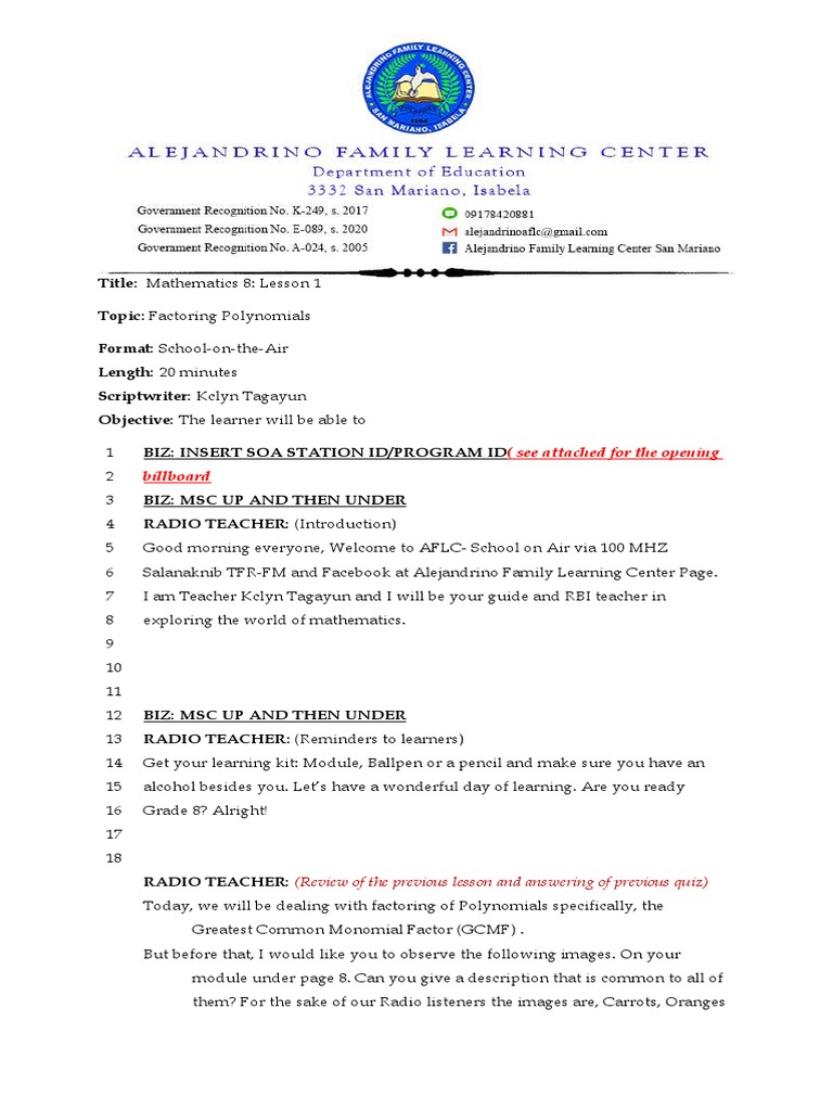 RBI-Math 8 | PDF | Factorization | Polynomial
