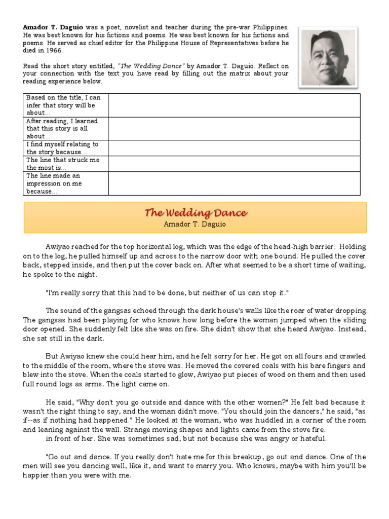 Amador T. Daguio's short story "The Wedding Dance | PDF