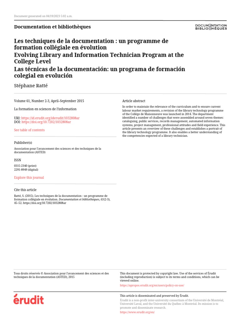 Documentation Et Bibliothèques: Stéphane Ratté | PDF | Libraries | Science