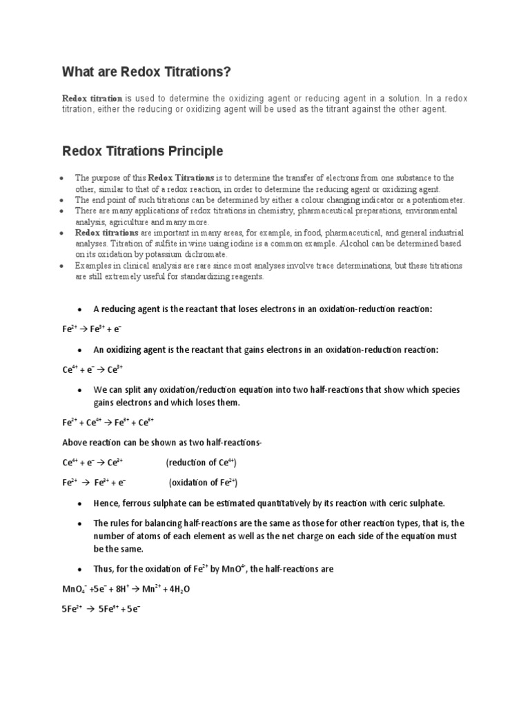 What Are Redox Titrations? | PDF | Titration | Chemistry