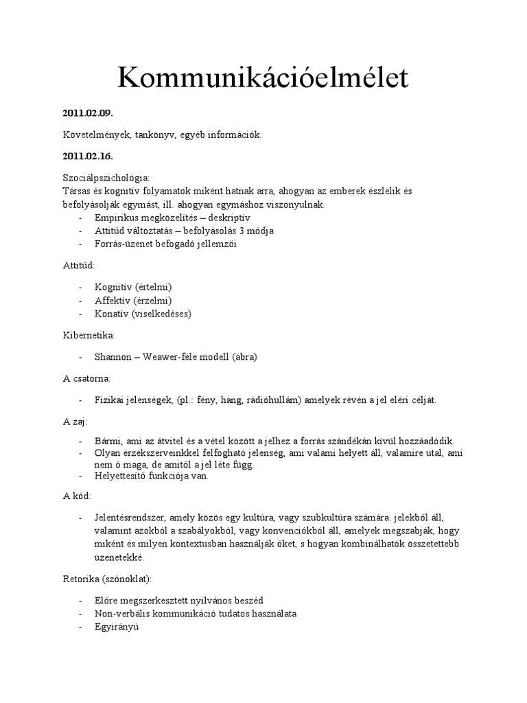 Kommunikációelmélet BGF 2010 Saját Jegyzet | PDF