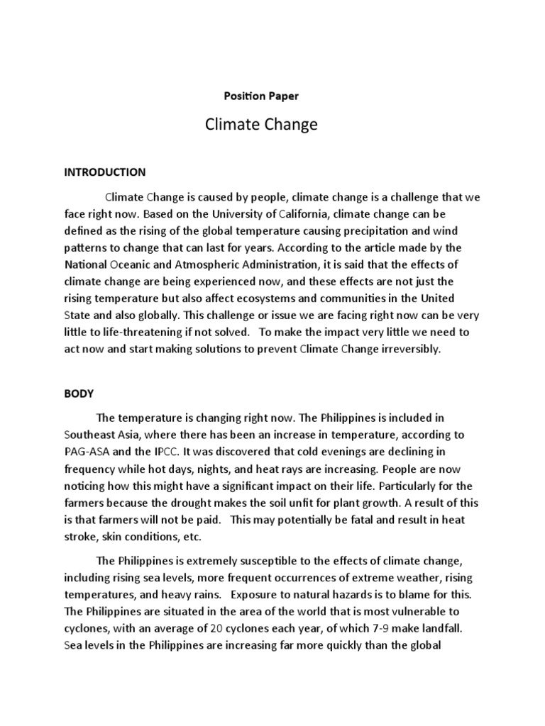 Climate Change: Position Paper | PDF | Climate Change | Climate