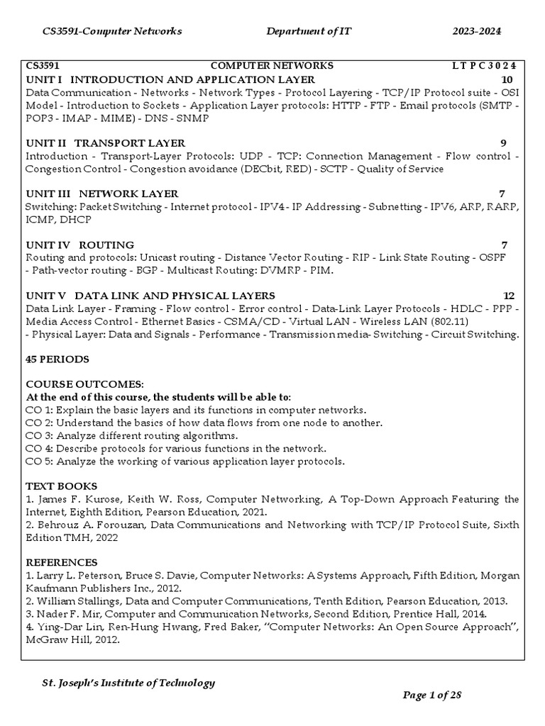 Cs3591 Question Bank 2023 24 Pdf Osi Model Computer Network