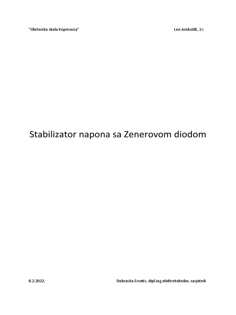 Stabilizator Napona Sa Zenerovom Diodom | PDF