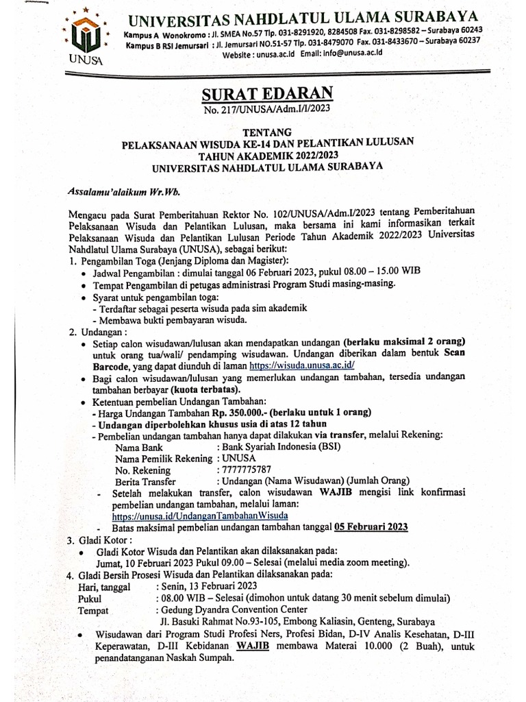 Surat Edaran Wisuda Dan Pelantikan | PDF