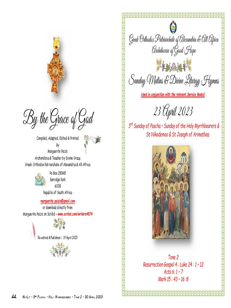 2023-30 April-3rd Pascha-Holy Myrrhbearers - Matlit Hymns | PDF | Jesus ...