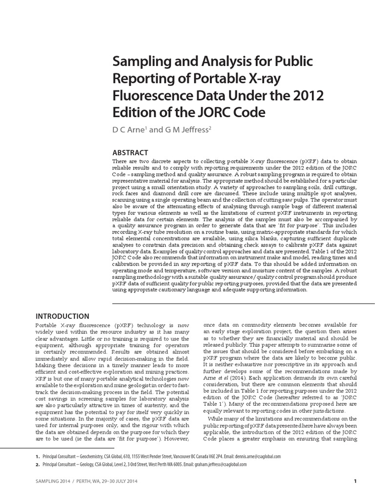 Arne & Jeffres CSA - Global - Reporting - XRF - Under - JORC-Sampling ...