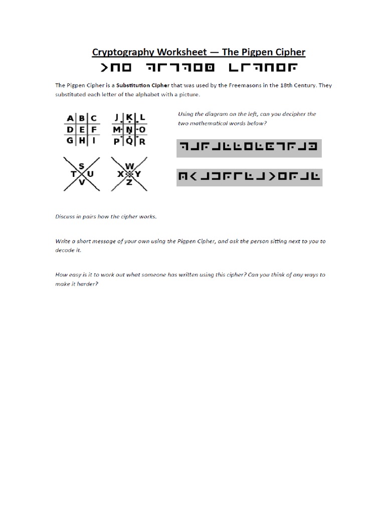 Cryptography 2 - Pigpen Cipher Student | PDF