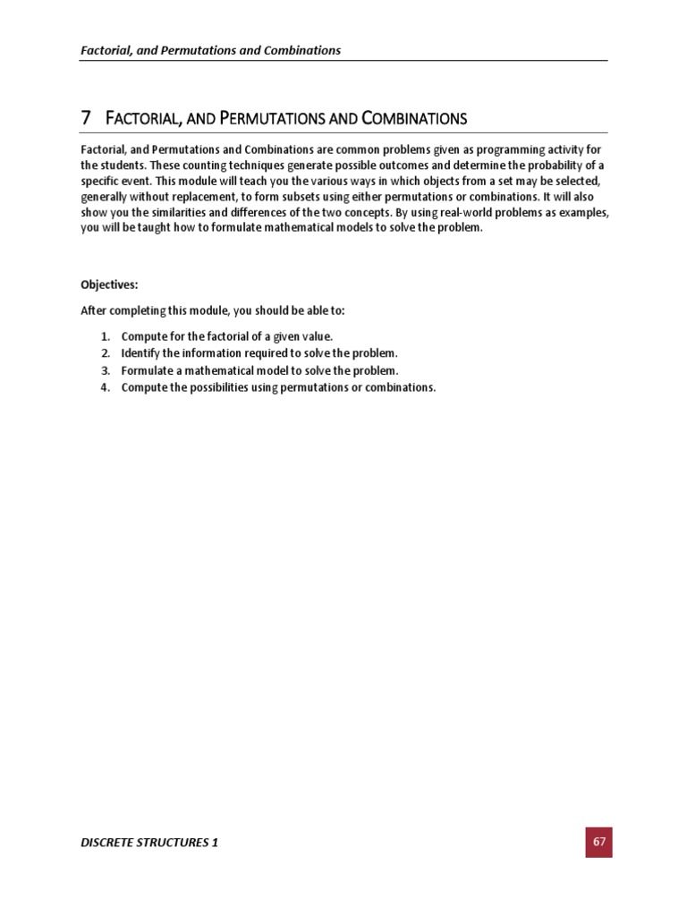 Week 10 Factorial And Permutations And Combinations Download Free Pdf Permutation Set