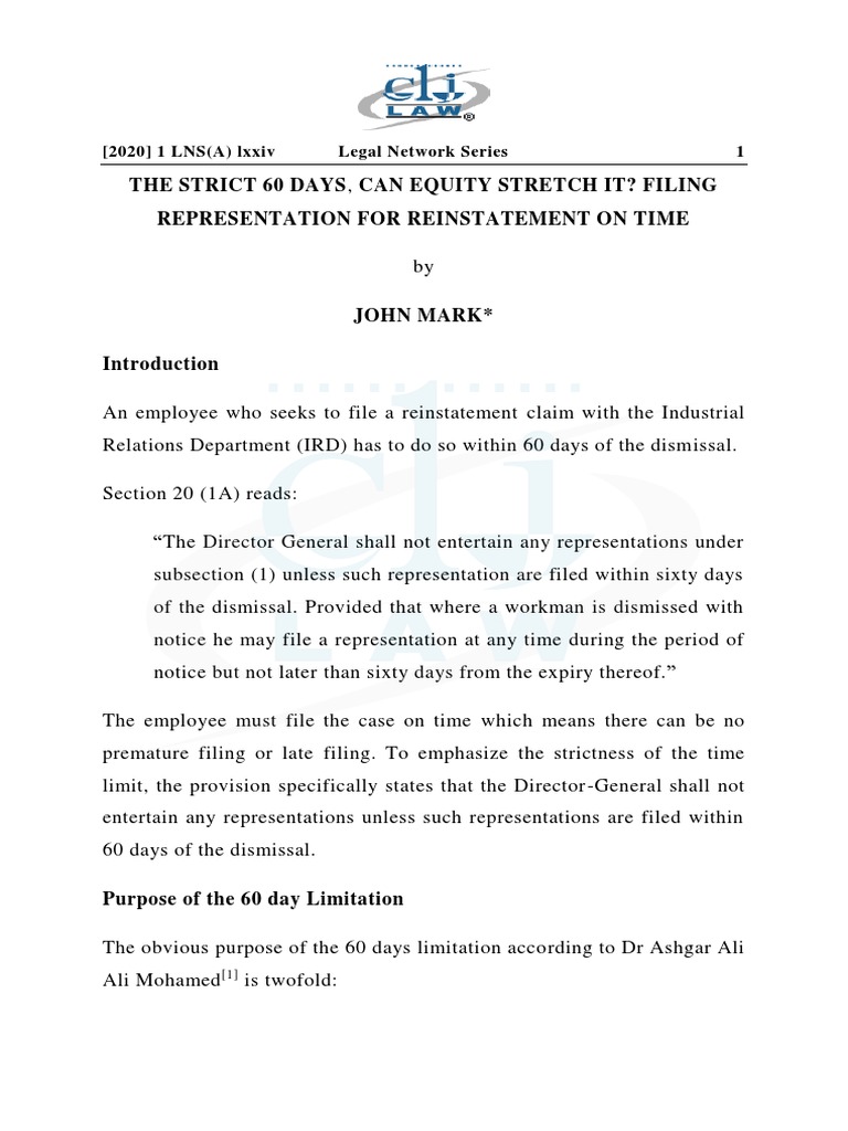 Filing Reinstatement Claims: 60-Day Rule | PDF | Equity (Law ...