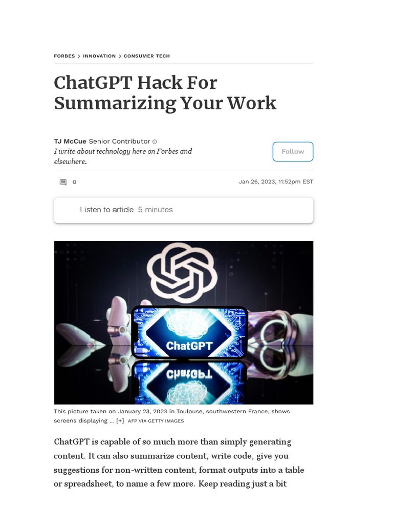 ChatGPT Hack For Summarizing Your Work | PDF | Artificial Intelligence | Intelligence (AI ...