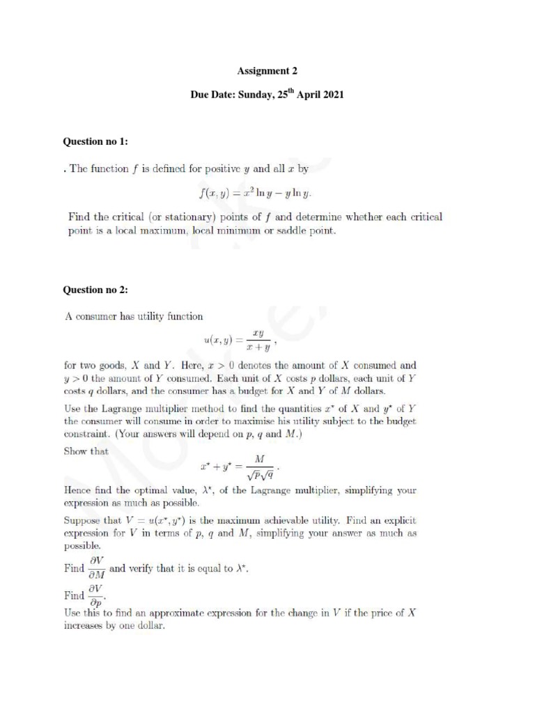 ECON 262 Spring 2020-21 Assignment 2 | PDF