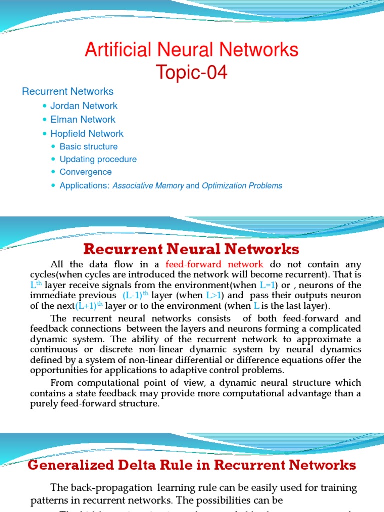 ANN T-04 Recurrent Networks | PDF | Artificial Neural Network ...