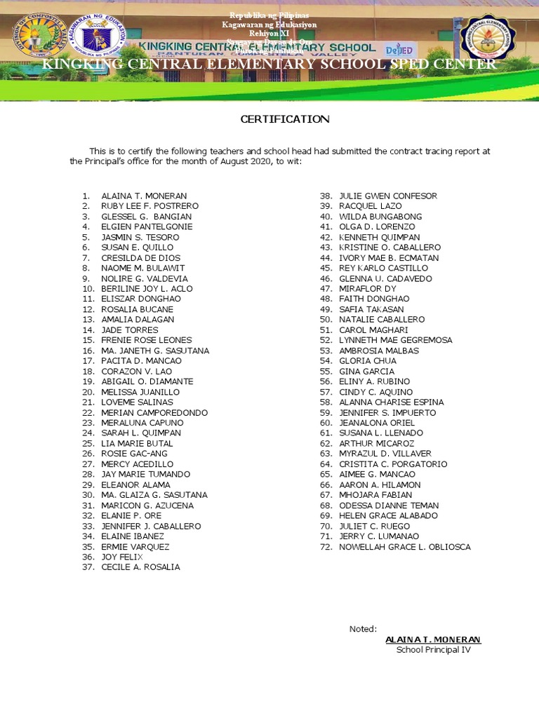 Kingking Central Elementary School Sped Center: Certification | PDF