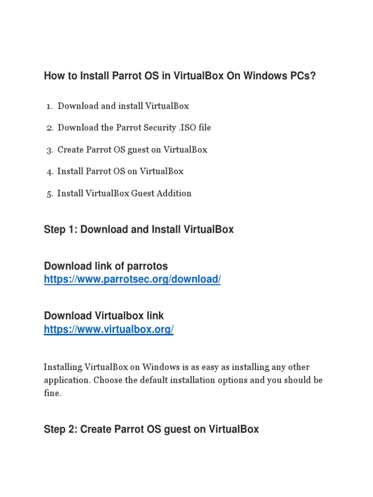 How To Install Parrot OS in VirtualBox On Windows PCs | PDF | Operating System | Software ...