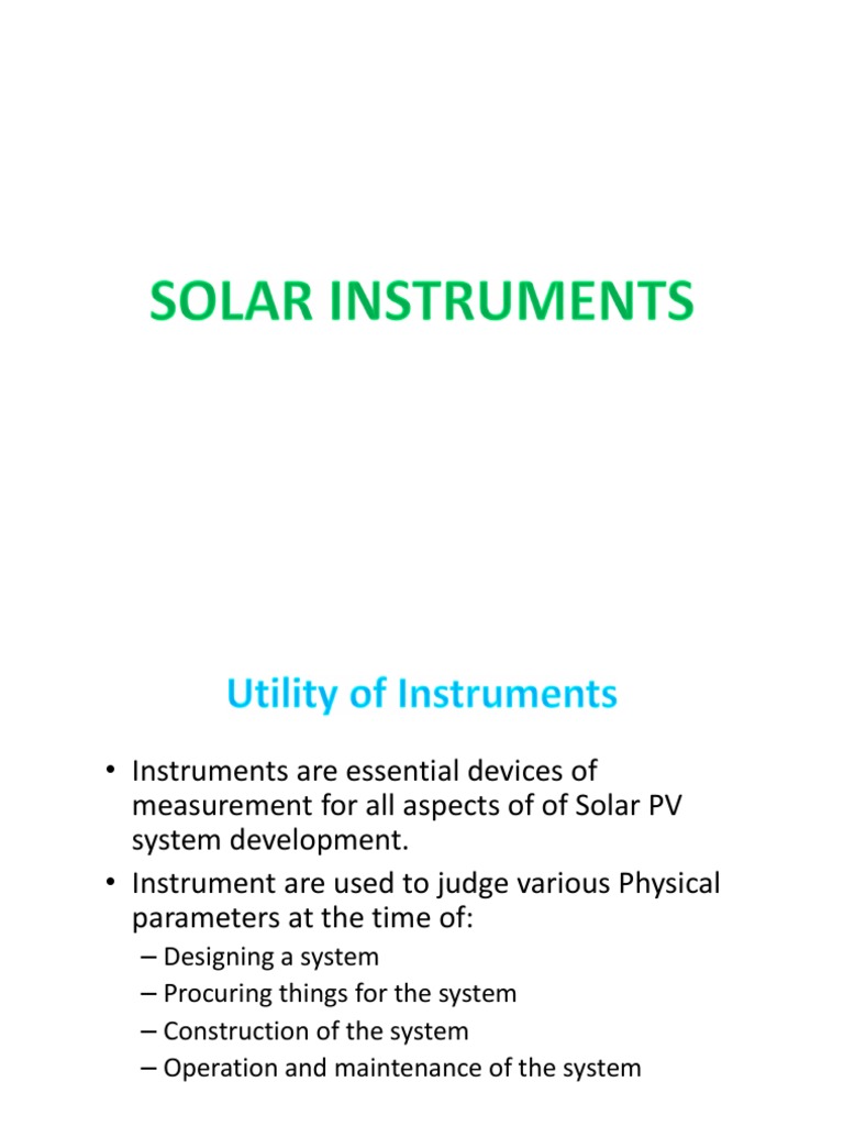 Solar Instrumentation | PDF | Measuring Instrument | Equipment