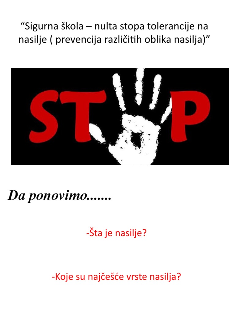 Sigurna Škola - Nulta Stopa Tolerancije Na Nasilje-Drugi Dio. | PDF