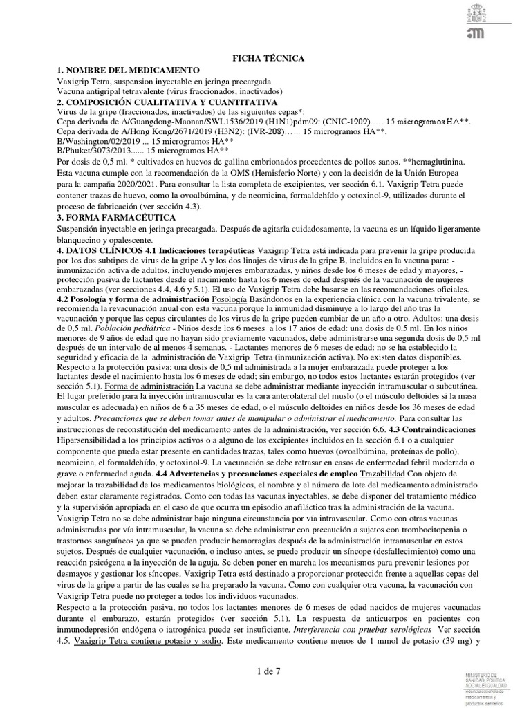 Vaxigrip-Tetra-SmPC-2021-03-02 | PDF | Influenza | Vacunas
