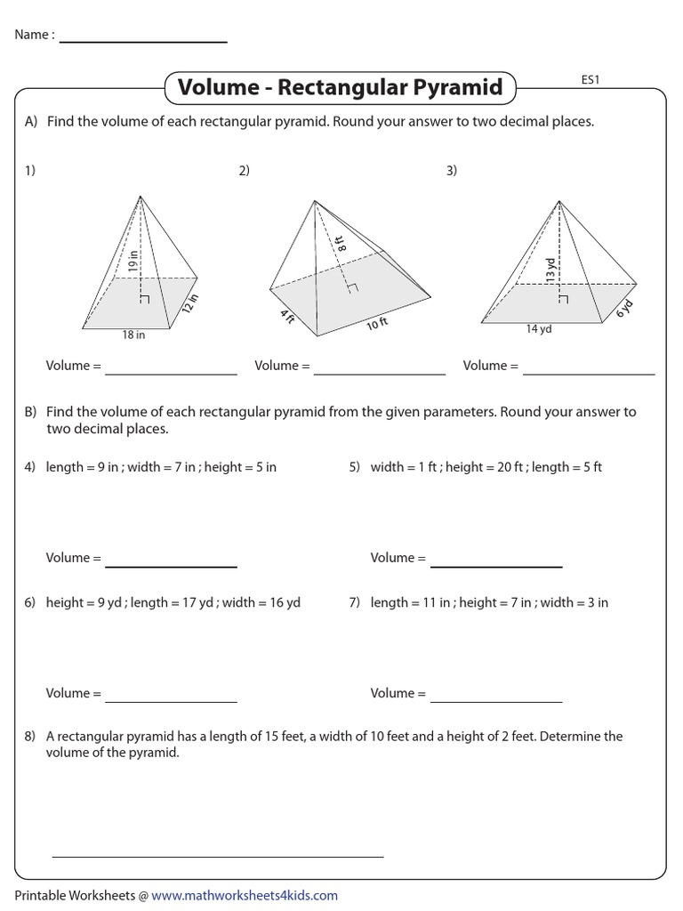 Rectangular Pyramid Volume Worksheets | PDF | Length | Volume