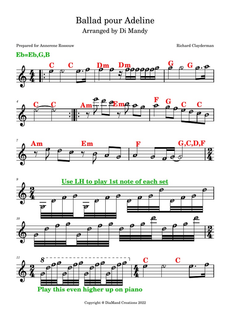 Ballad Pour Adeline - Super Easy Condensed Version | PDF
