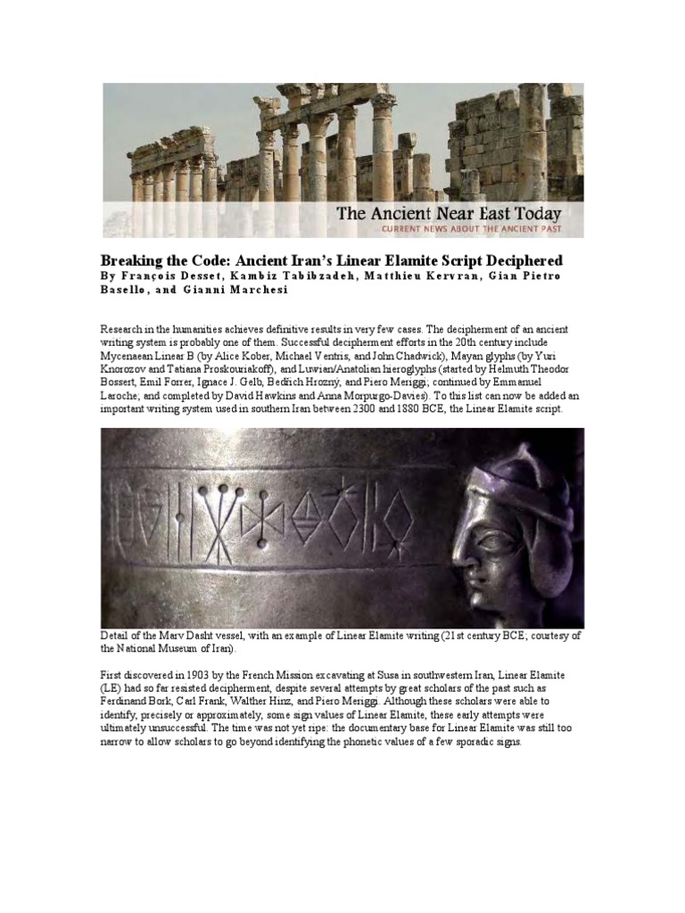 ANE Today Linear Elamite Script Deciphered | Download Free PDF ...