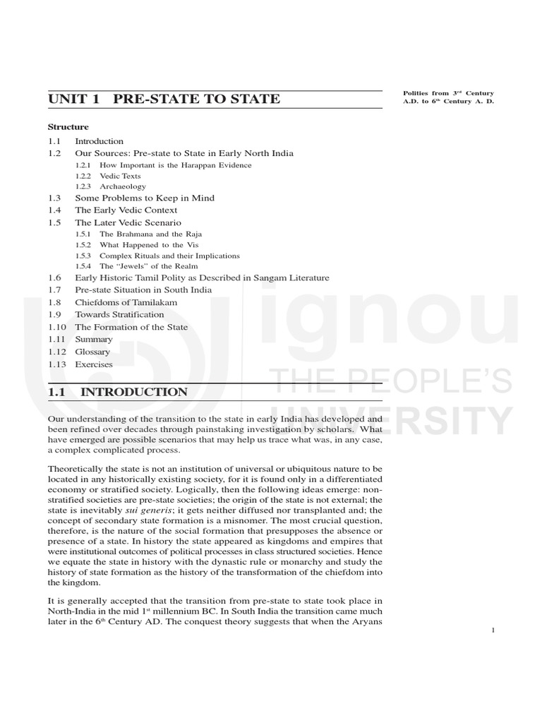 Unit 1 Pre-State To State: Structure | PDF | Vedas