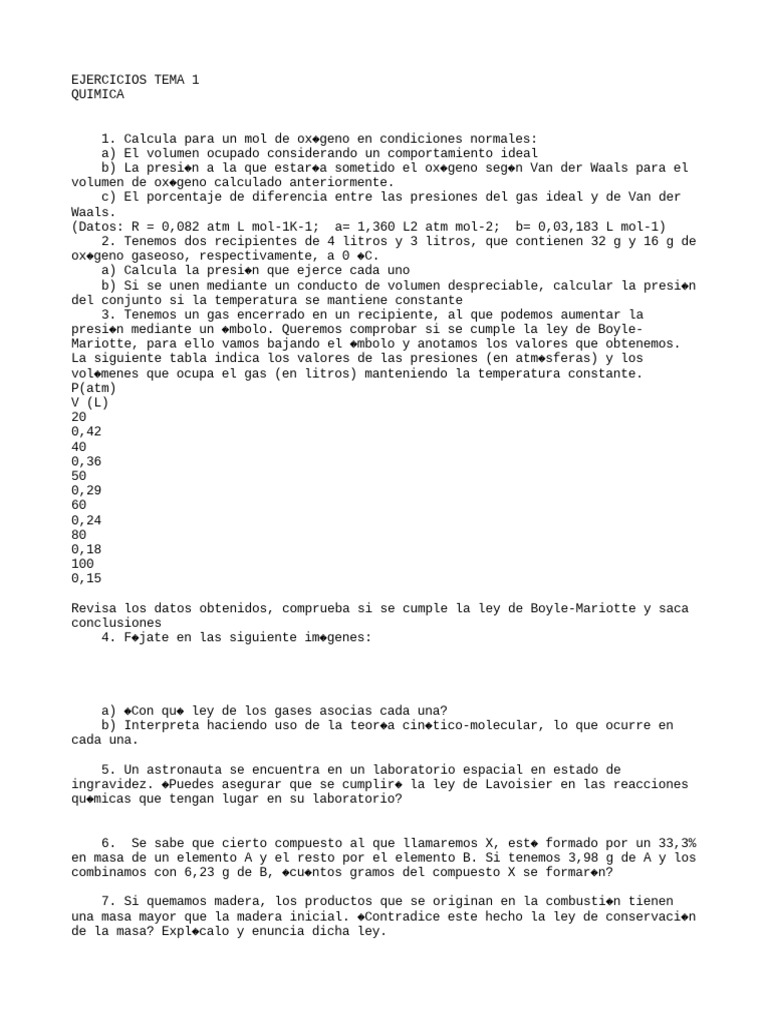EJERCICIOS TEMA 1 1 BACH QUIMICA 1 (2) | PDF | Gases | Cantidad