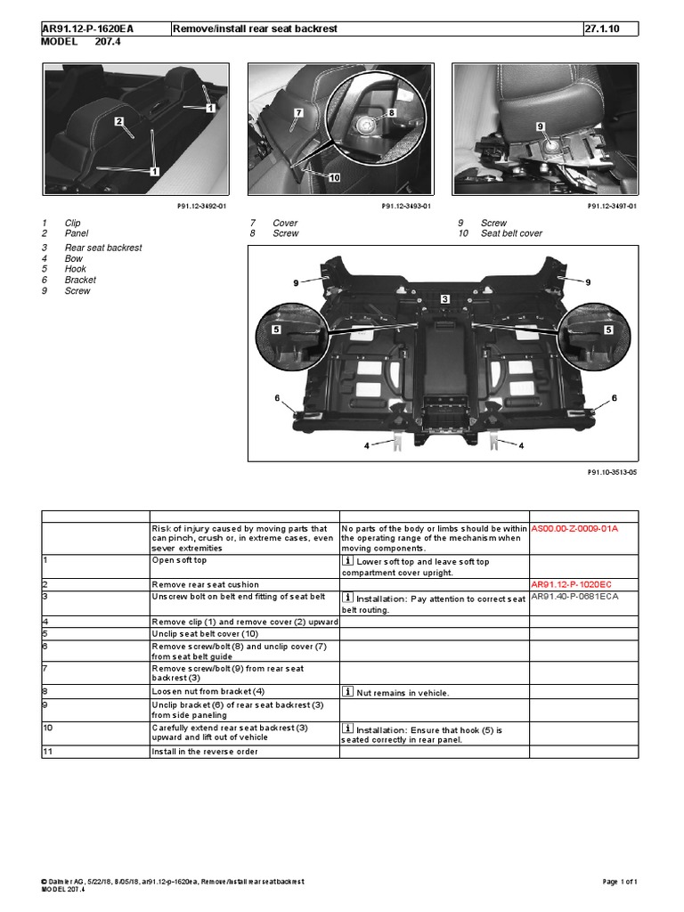 Install Rear Seat Backrest | PDF | Screw | Seat Belt