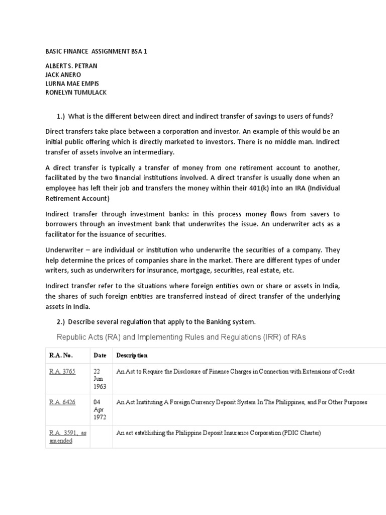 Basic Finance Assignment Bsa 1 | PDF | Money | Private Law