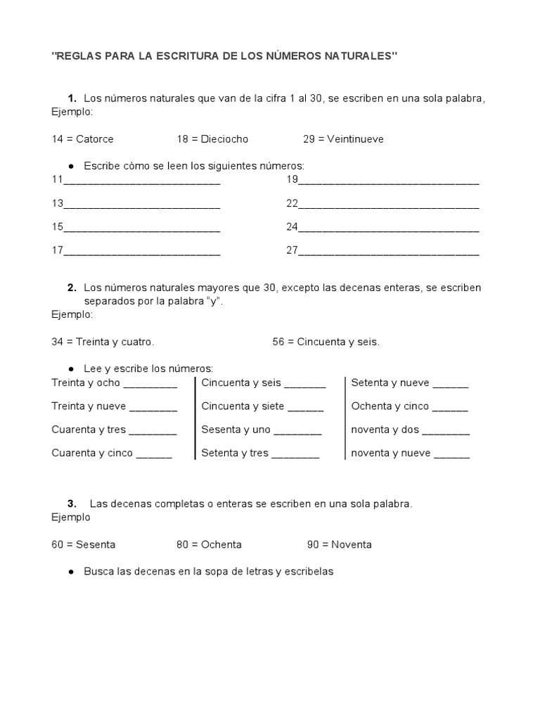 Reglas de escritura de números naturales | PDF