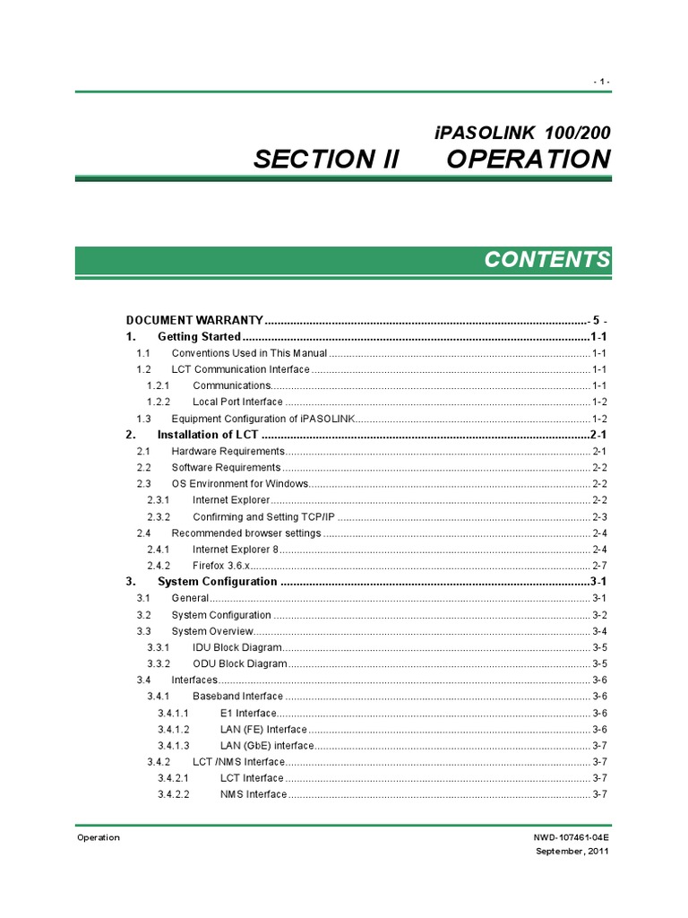 Section Ii Operation: iPASOLINK 100/200 | PDF | Ip Address | Internet Explorer