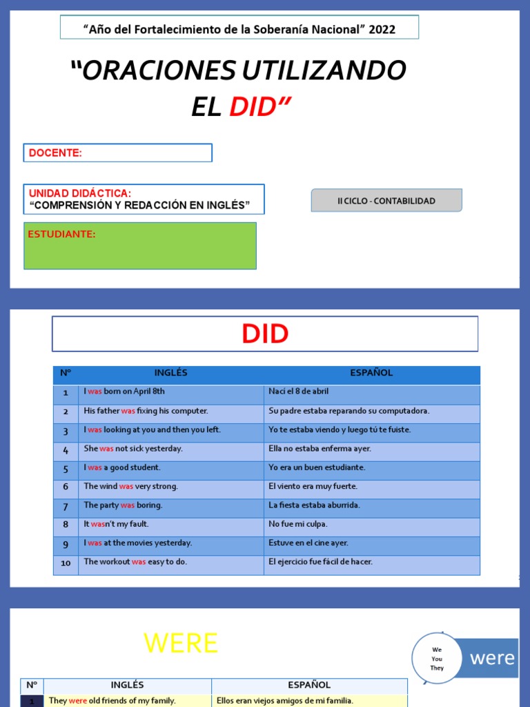 Ejemplos de Oraciones con "Did" y "Were" | PDF