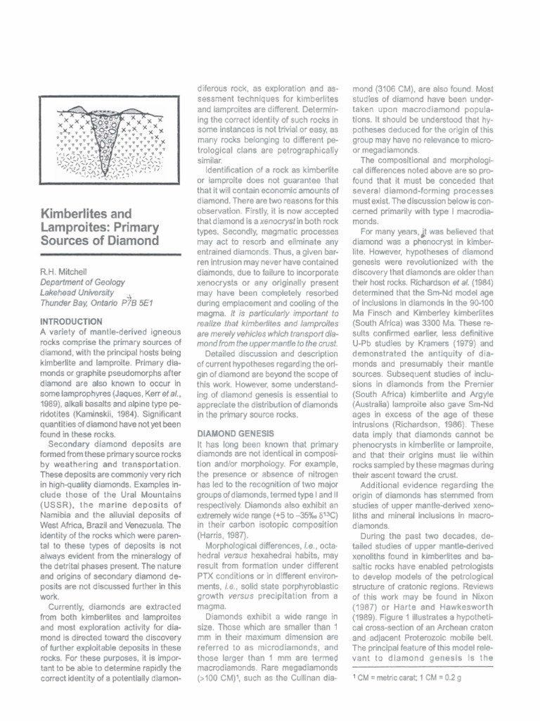 Kimberlites and Lamproites, Source of Diamond | PDF | Diamond | Geology