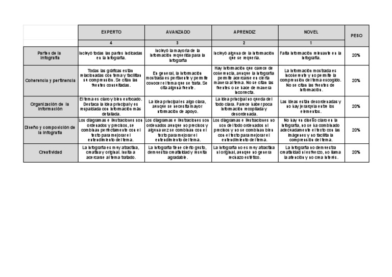 Rúbrica - Realización de Una Infografía | Descargar gratis PDF ...