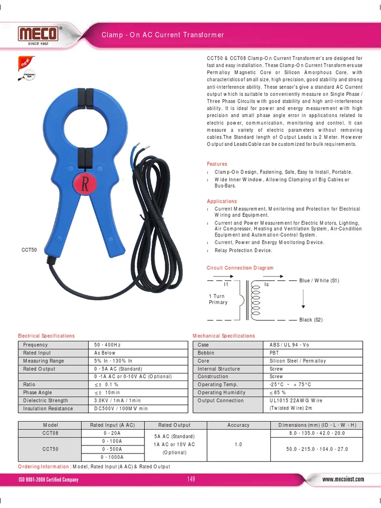 Clamp - On AC Current Transformer: Features | PDF | Alternating Current ...