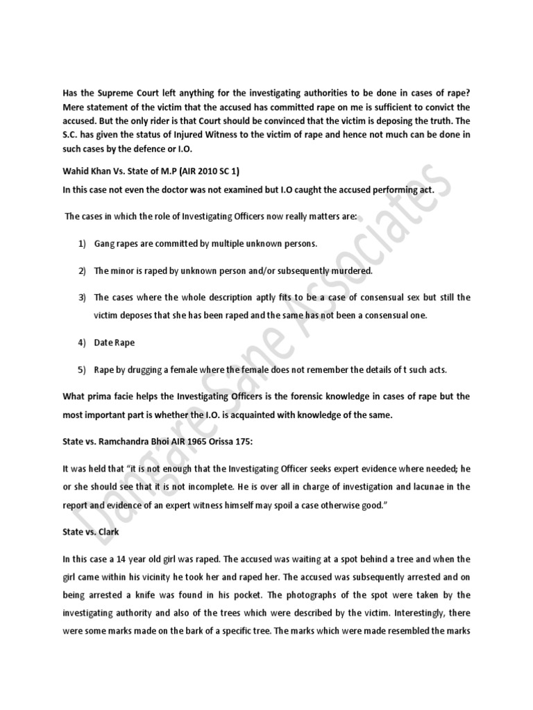 Investigation in Rape Case and The Role | PDF | Sexual Harassment | Rape