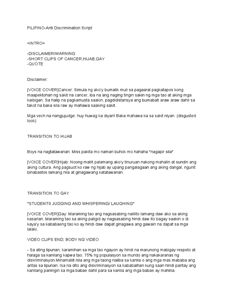 FILIPINO Anti Discrimination Script | PDF