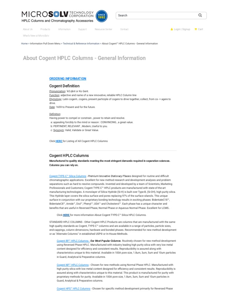 About Cogent™ HPLC Columns - General Information - MicroSolv Technology ...