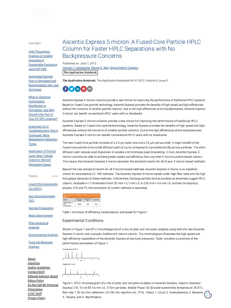 Ascentis Express 5 Micron - A Fused-Core Particle HPLC Column For Faster HPLC Separations With ...