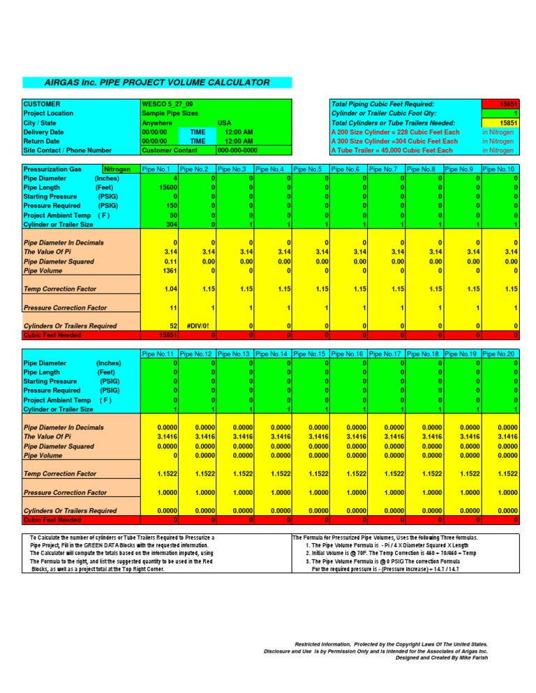 Nitrogen Calculation Airgas | PDF | Pipe (Fluid Conveyance) | Pi