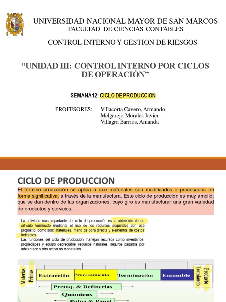 "Unidad Iii: Control Interno Por Ciclos de Operación": Universidad Nacional Mayor de San Marcos ...