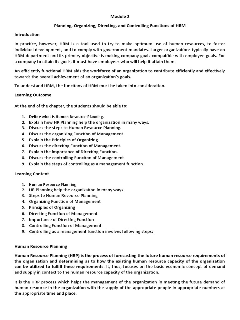 Module 2 Managerial Functions Of Hrm Pdf Human Resource Management Human Resources