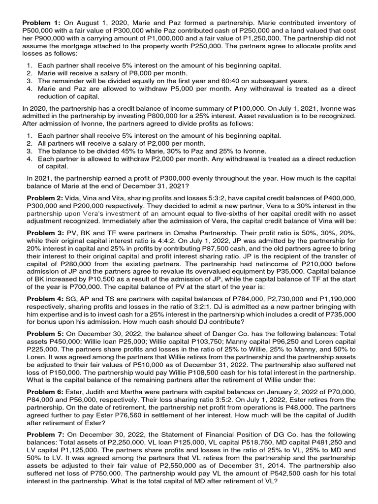 Partnership Dissolution Practice Problems 1 | PDF