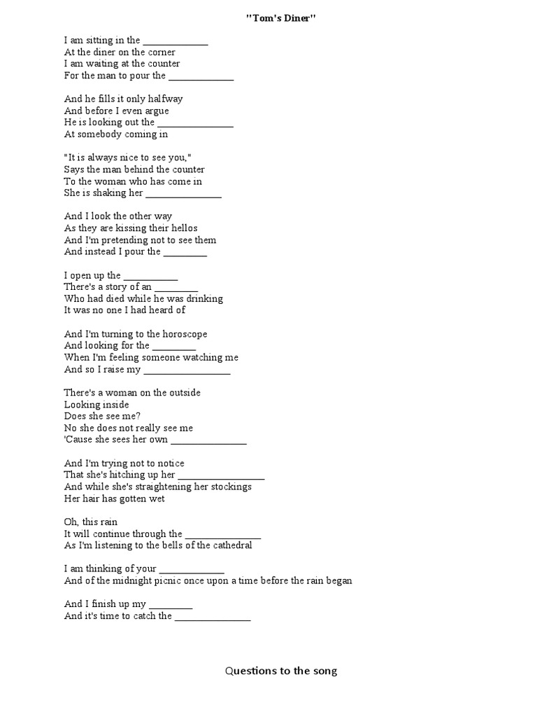 Tom's Diner: A Song Analysis | PDF