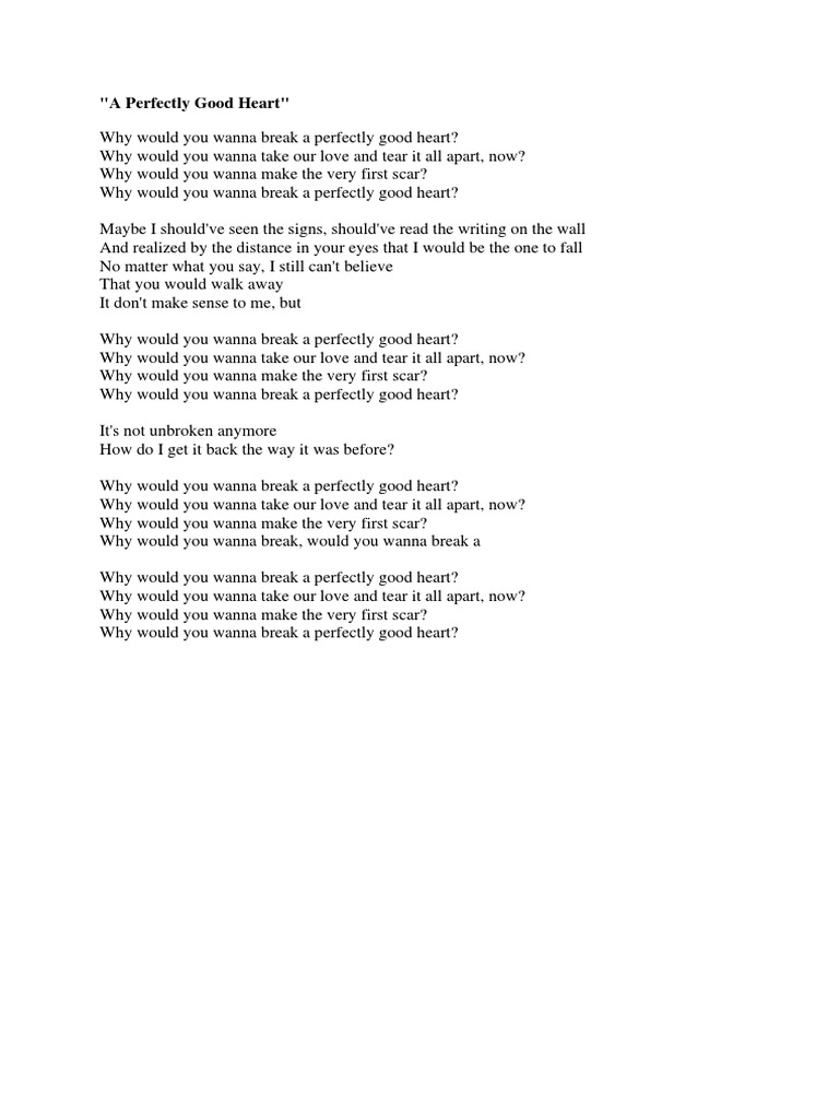 A Perfectly Good Heart Lyrics | PDF