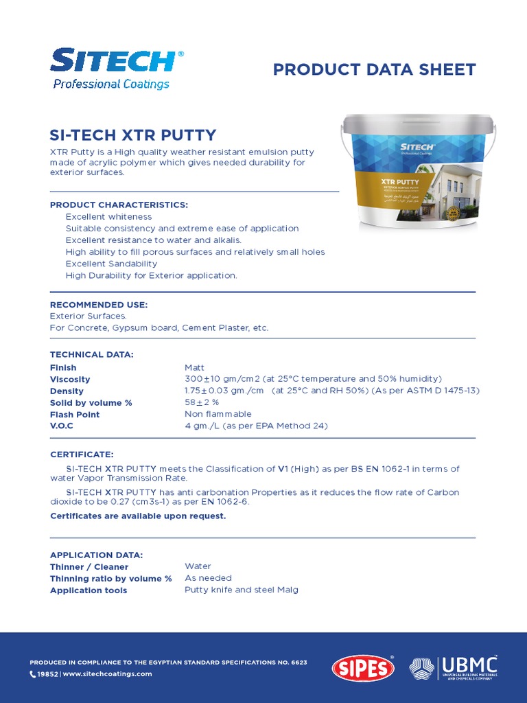 SiTech Putty English TDS | PDF | Water | Humidity