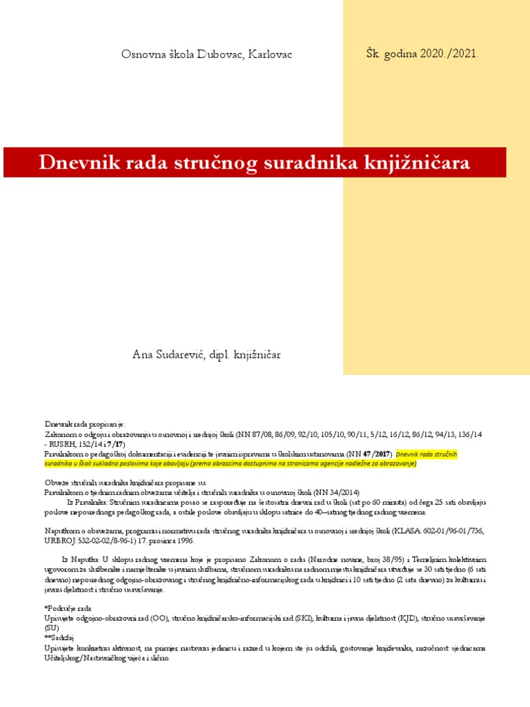 Dnevnik Rada - 2020-21 | PDF