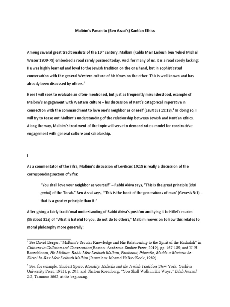 Malbim and Kant (Francis Nataf) | PDF | Immanuel Kant | Golden Rule