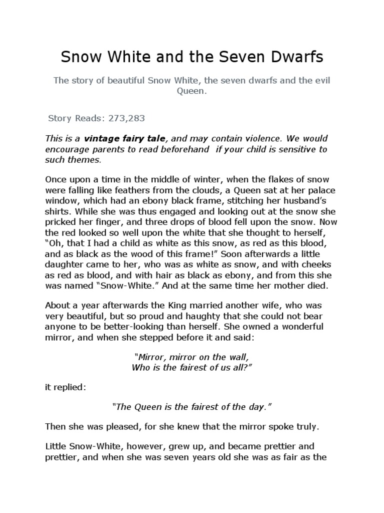 Snow White and The Seven Dwarfs | PDF | Snow White | Grimms' Fairy Tales