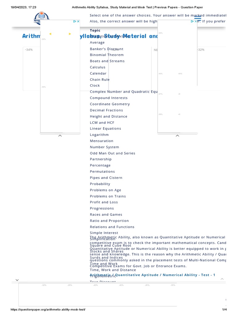 Arithmetic Ability Syllabus, Study Material and Mock Test - Previous ...